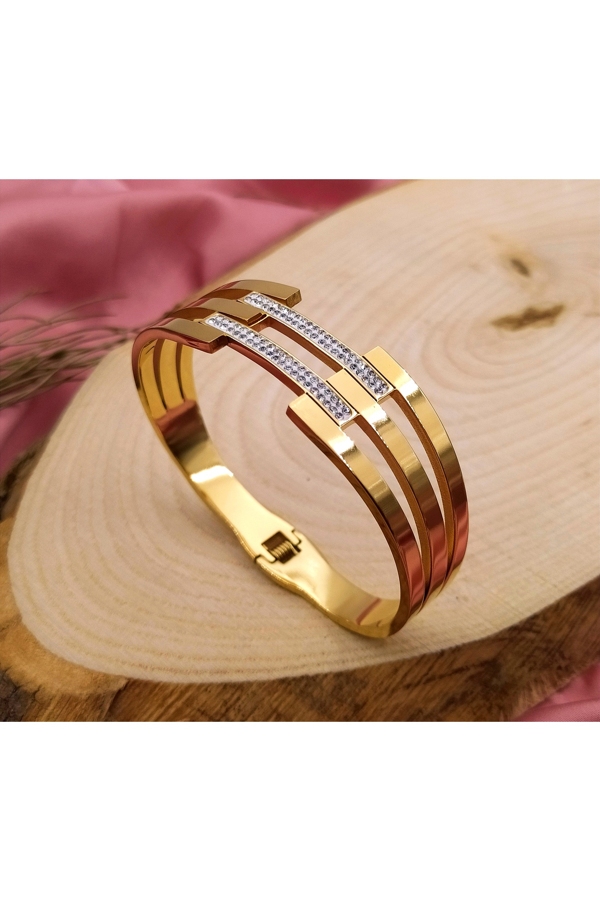 RAHSHINE Kaburga Model Altın Kaplama Çelik Kelepçe Bilezik | Çelik ...