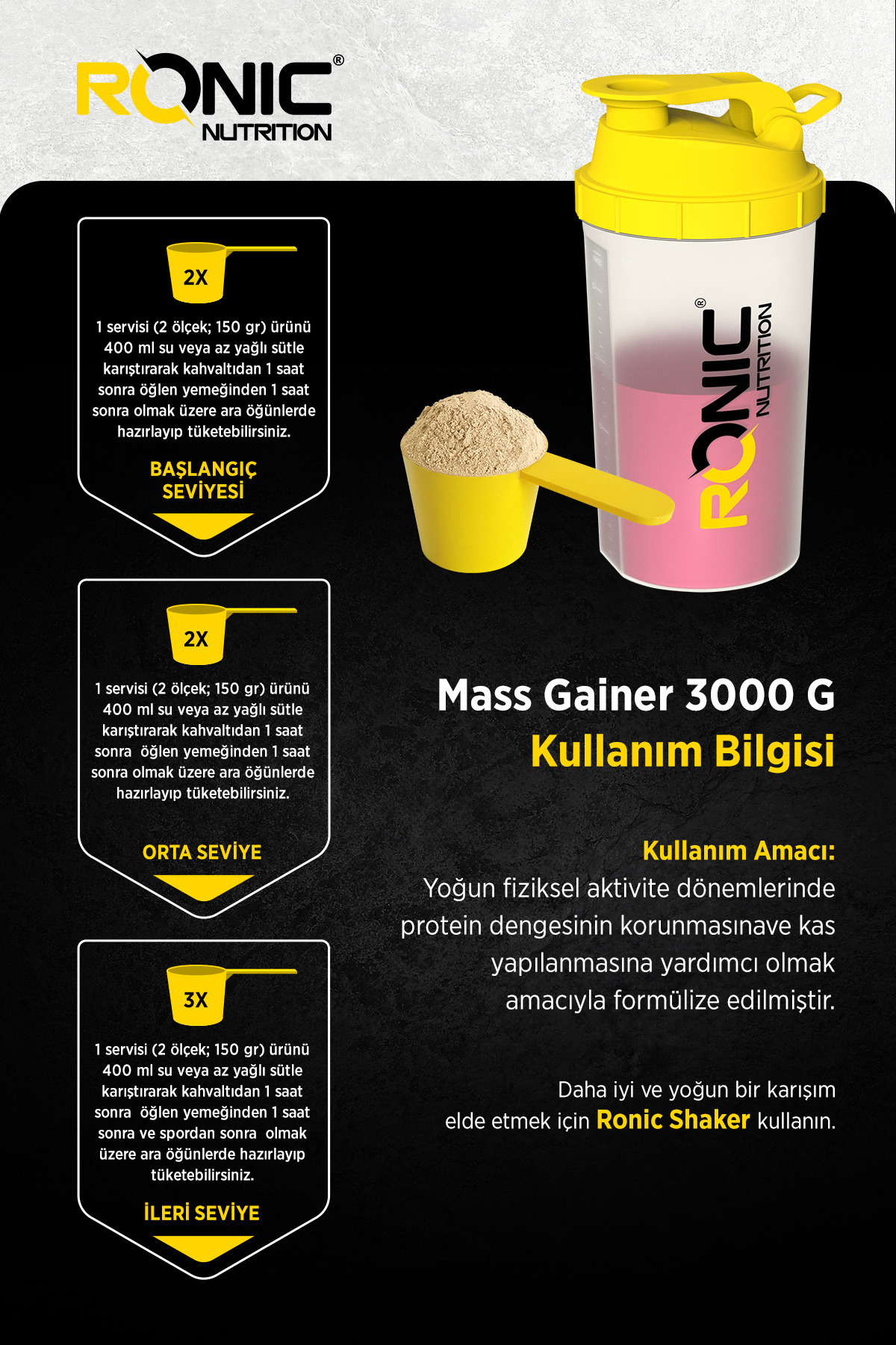 Ronic Nutrition Gainer Mass Ultimate 3000 G Kilo Almaya Yardımcı ...