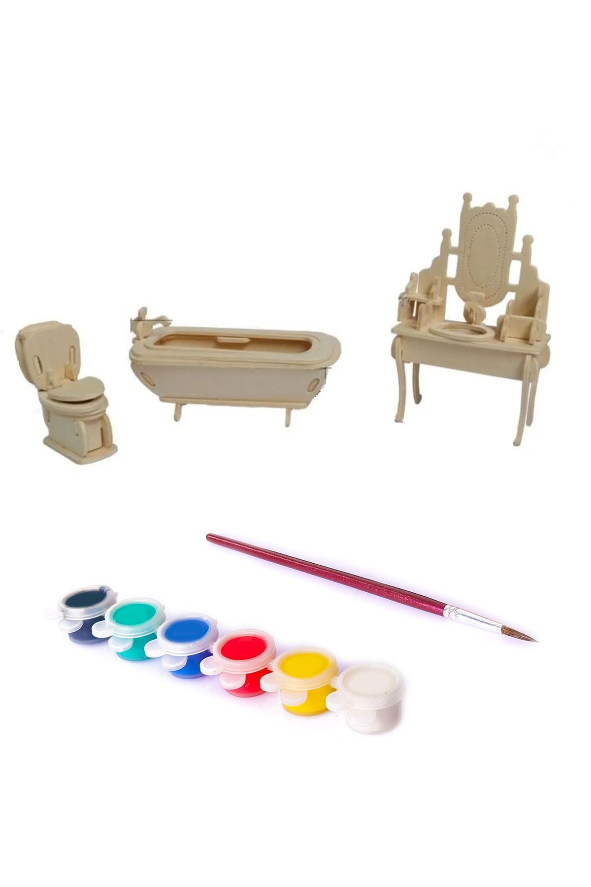 Genel Markalar 3d Kendin Yap Ahşap Puzzle Banyo Seti Maket Çocuk