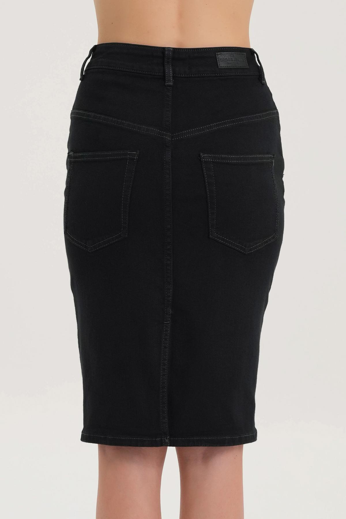 CROSS JEANS Siyah Yüksek Bel Patı Fermuarlı Yırtmaçlı Esnek Kadın Jean ...