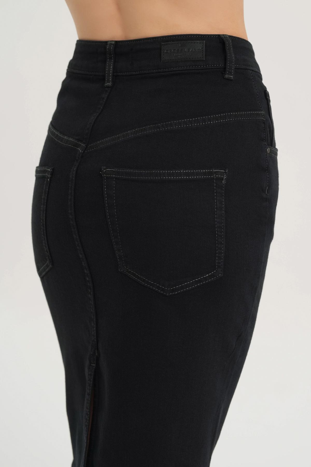 CROSS JEANS Siyah Yüksek Bel Patı Fermuarlı Yırtmaçlı Esnek Kadın Jean ...