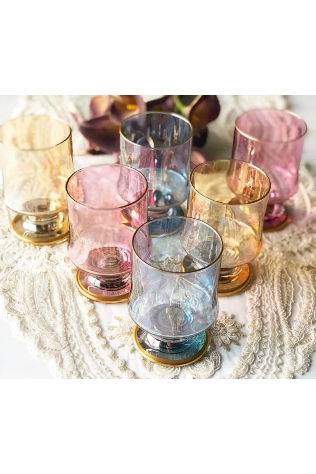 adana avm El Dekorlu 6'lı Cam Magnolia Bardak Cup, 6'lı Tatlı Bardağı ...