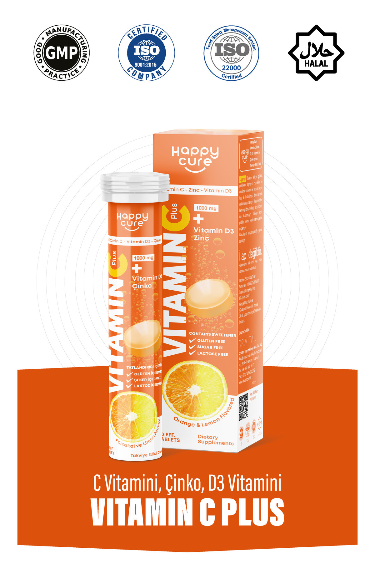 Happy Cure Vitamin C Plus 20 Efervesan Tablet (C Vitamini, Çinko, D3 ...