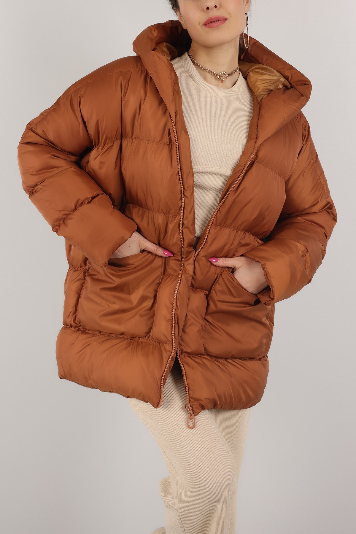 d dnz fashion Winter Jacket - Brown - Oversize - Trendyol