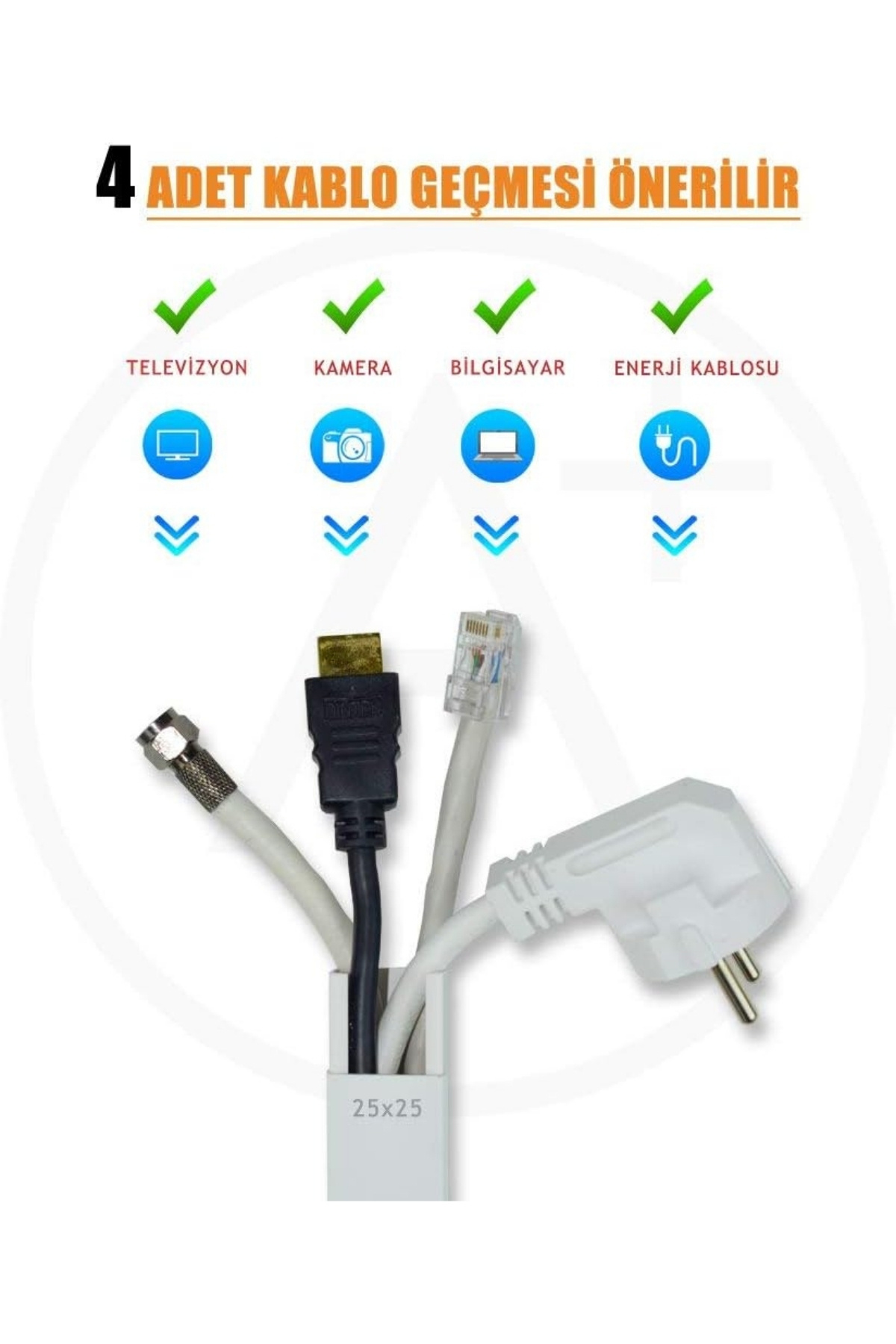 Bilarch 25x25 Mm Beyaz Kablo Kanalı (YAPIŞKAN BANTLI) Sağlam Ambalaj 1 ...