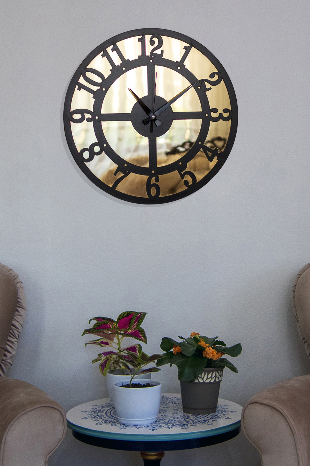 Tuba Design Şık Duvar Saati Lüks Gold 60x60 Cm Aynalı Pleksi Üzeri Türk ...