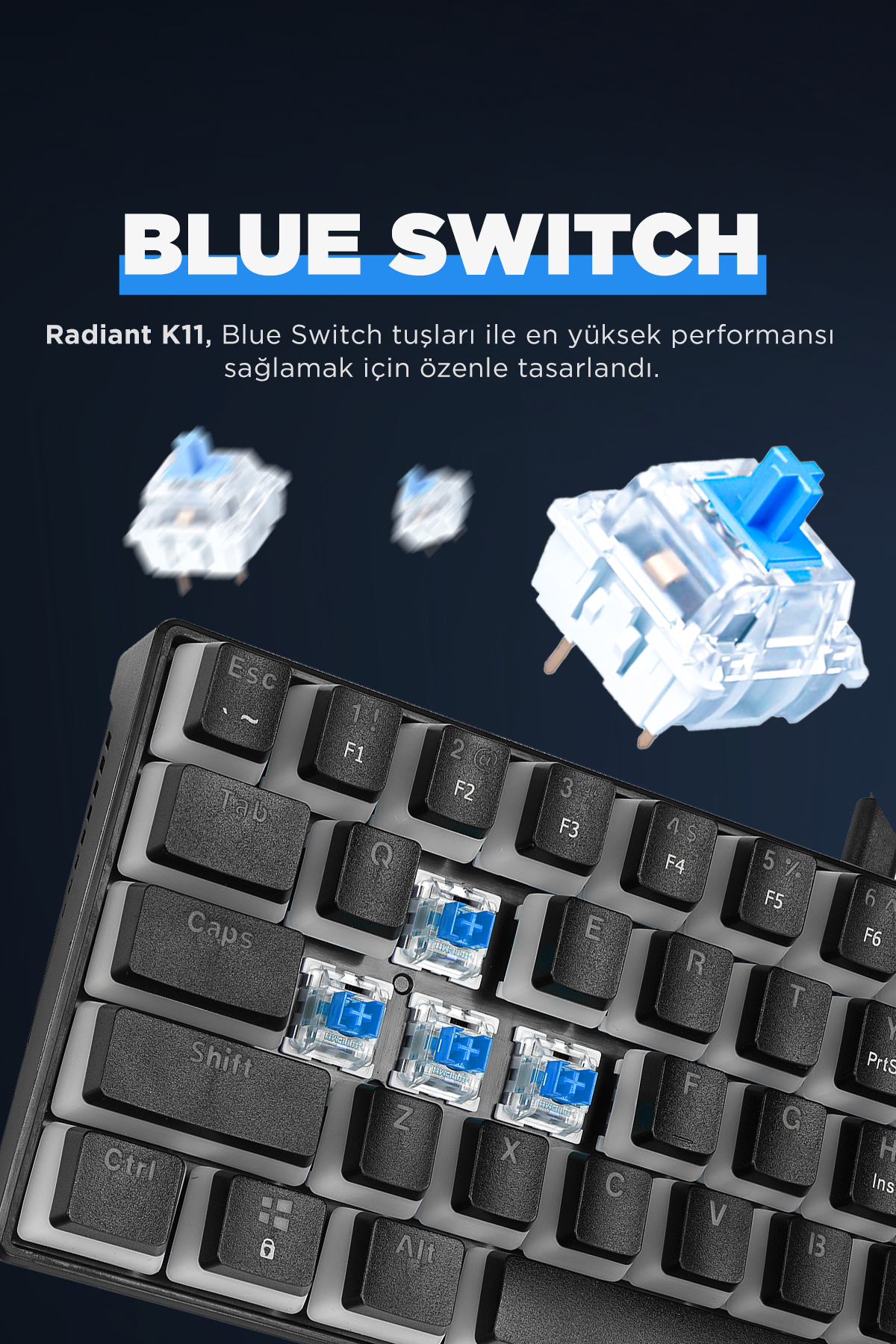 Rampage Radiant K11 Mekanik Klavye Type-c Bağlantı Rgb Puding Tuş Siyah ...