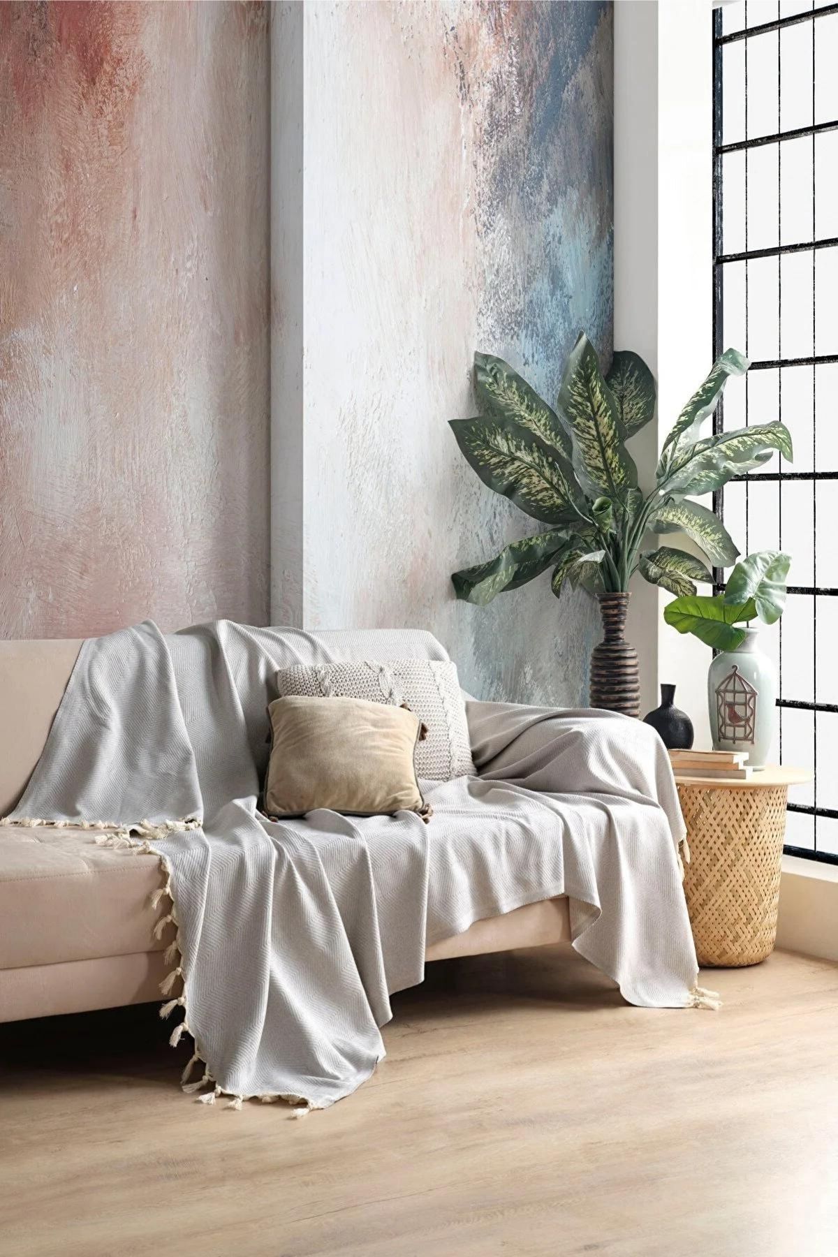 Miracolo Home Naturel Renk Pamuklu Dekoratif Koltuk Örtüsü Set 170x230 ...