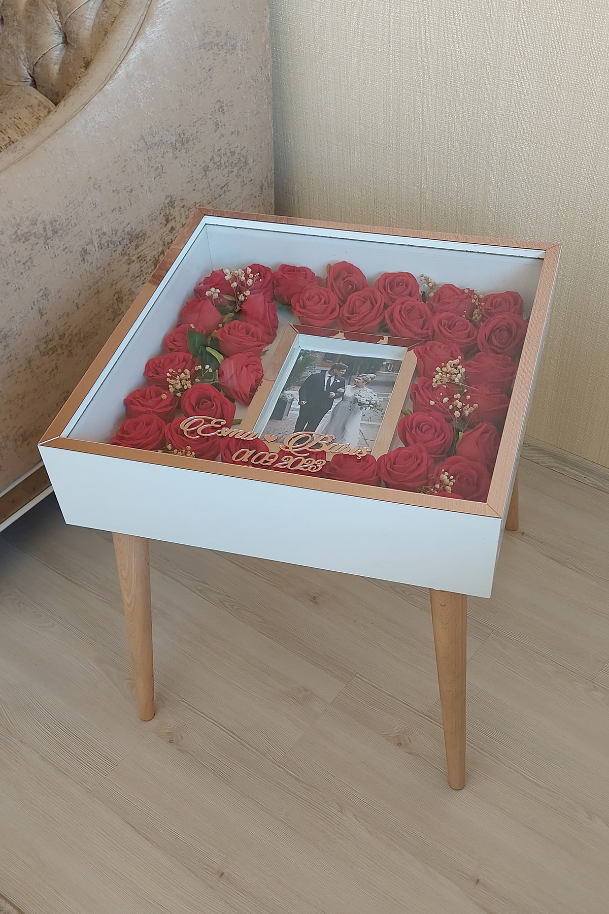 Verda Çerçeve Beyaz-rose Fotoğraf Bölümlü Isimli Anı Sehpası! Özel Gün ...