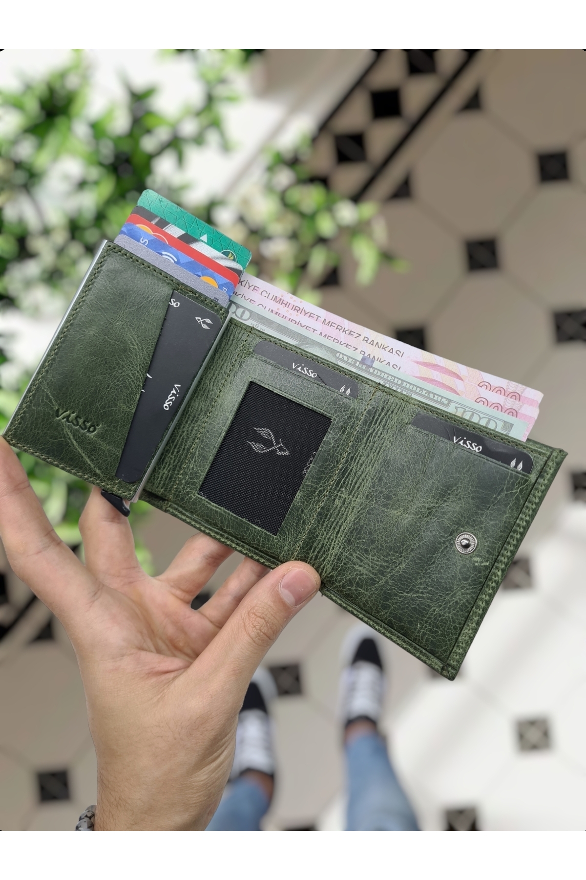 Visso leather VİSSO 684 Hakiki Deri Kağıt Para Bölmeli Mekanizmalı ...