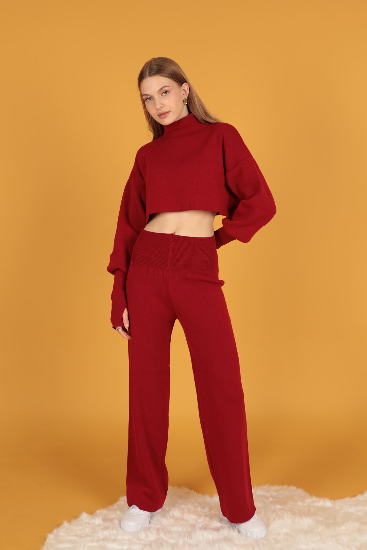 munora butik Parmak Geçmeli Yüksek Bel Triko Beyaz Takım Sd 015 Fiyatı ...