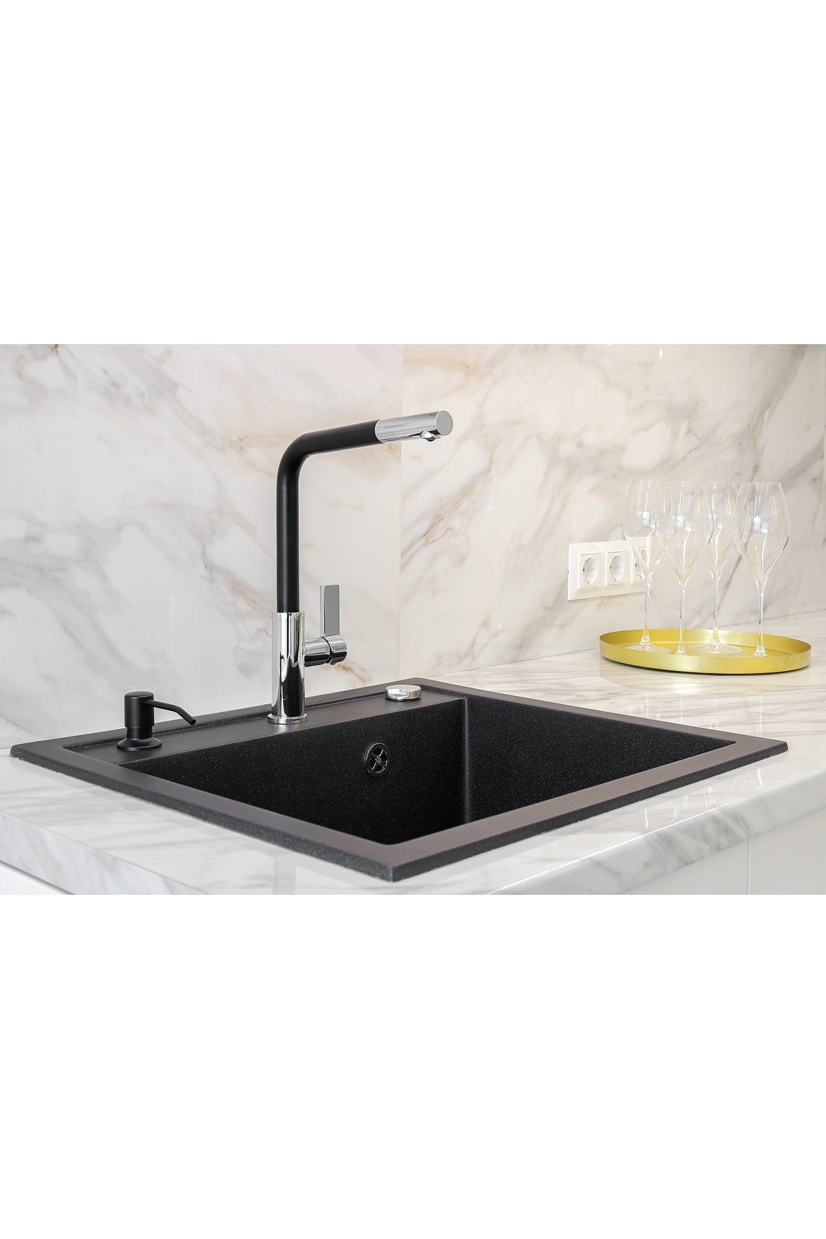 Vosh Granit Evye Siyah Tek Gözlü Mutfak Evyesi 55 X 50 Cm Fiyatı ...