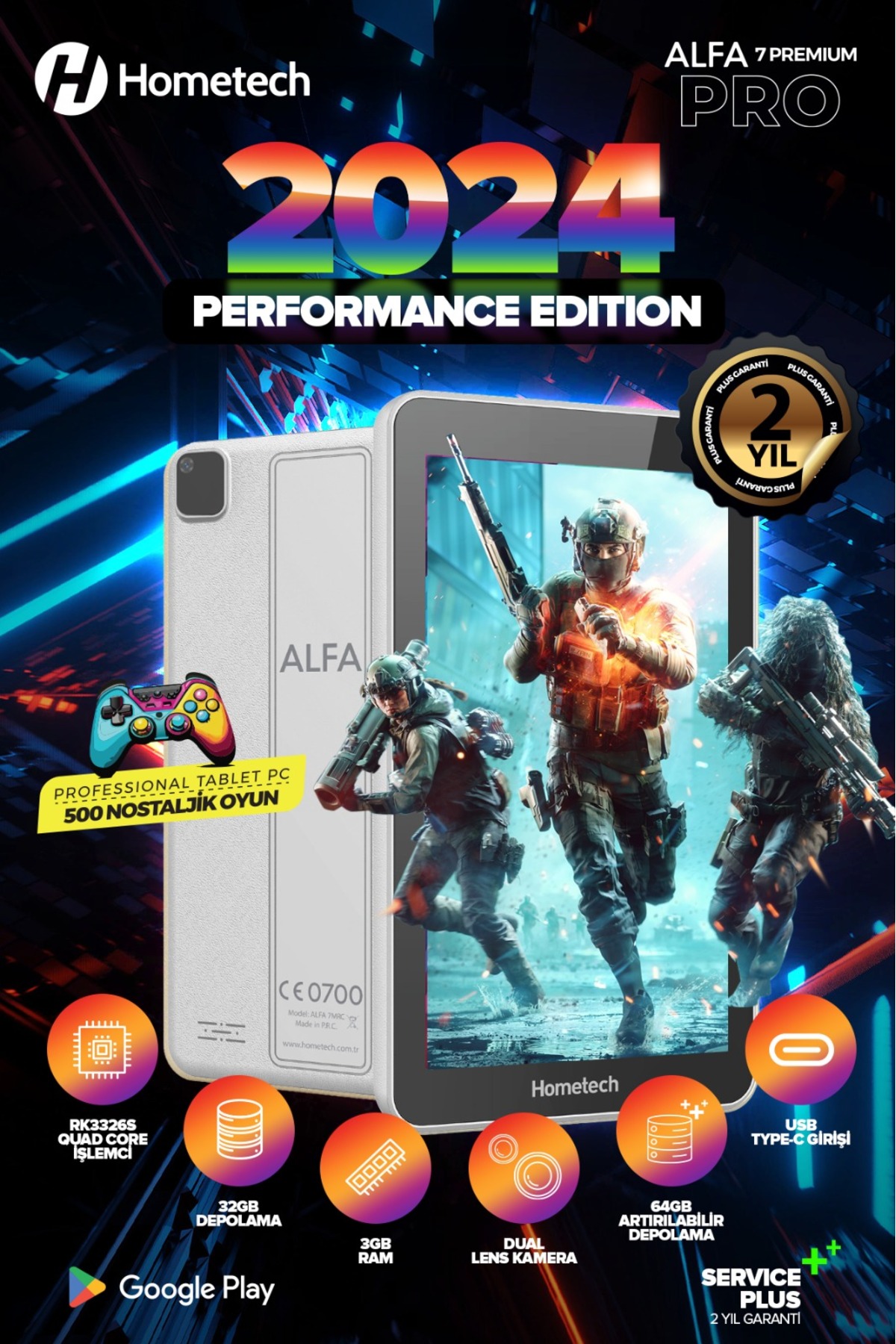 Hometech ALFA 7 PREMİUM PRO 3 GB RAM 32 GB HAFIZA PRO OYUN TABLETİ UZAKTAN EĞİTİM DESTEKLİ ...