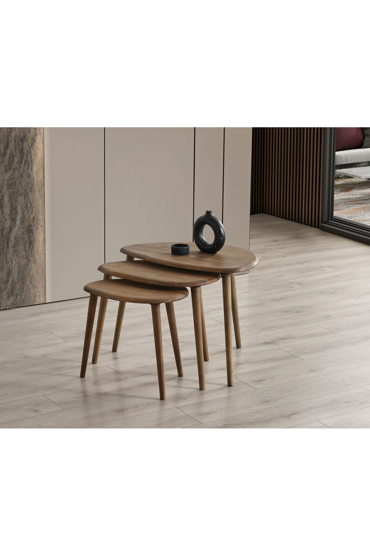 FAVdecor Masif Doğal Ahşap Zigon Sehpa 3'lü Set, Modern Masif Yan Sehpa ...