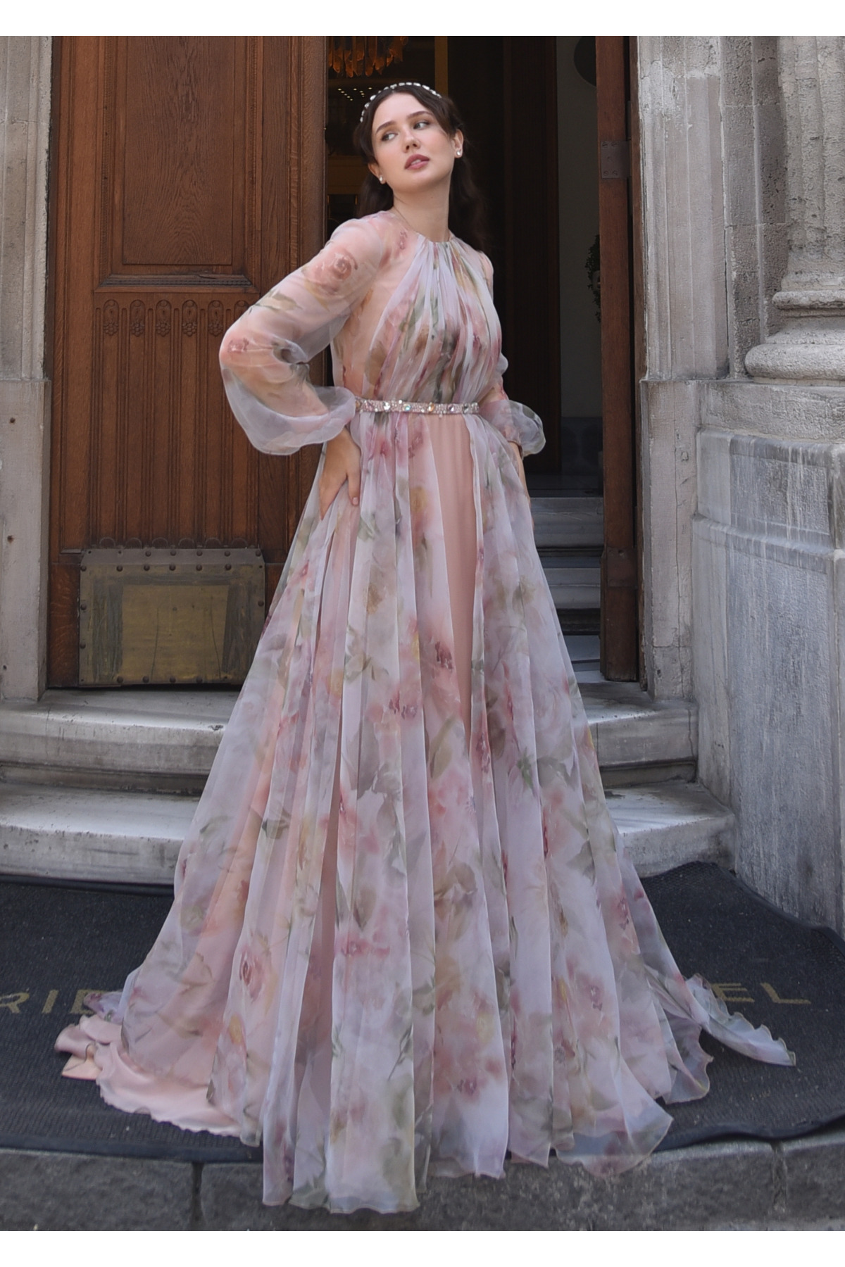 KALELİO DESİGN Flower Liza - Çiçek Desenli Beden Drape Detaylı Davet ...