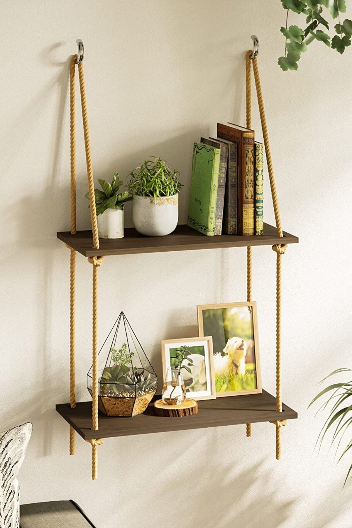 Nikadu 2 Katlı Asma Duvar Rafları, Swing Halatlı Yüzer Raf, Askılı ...