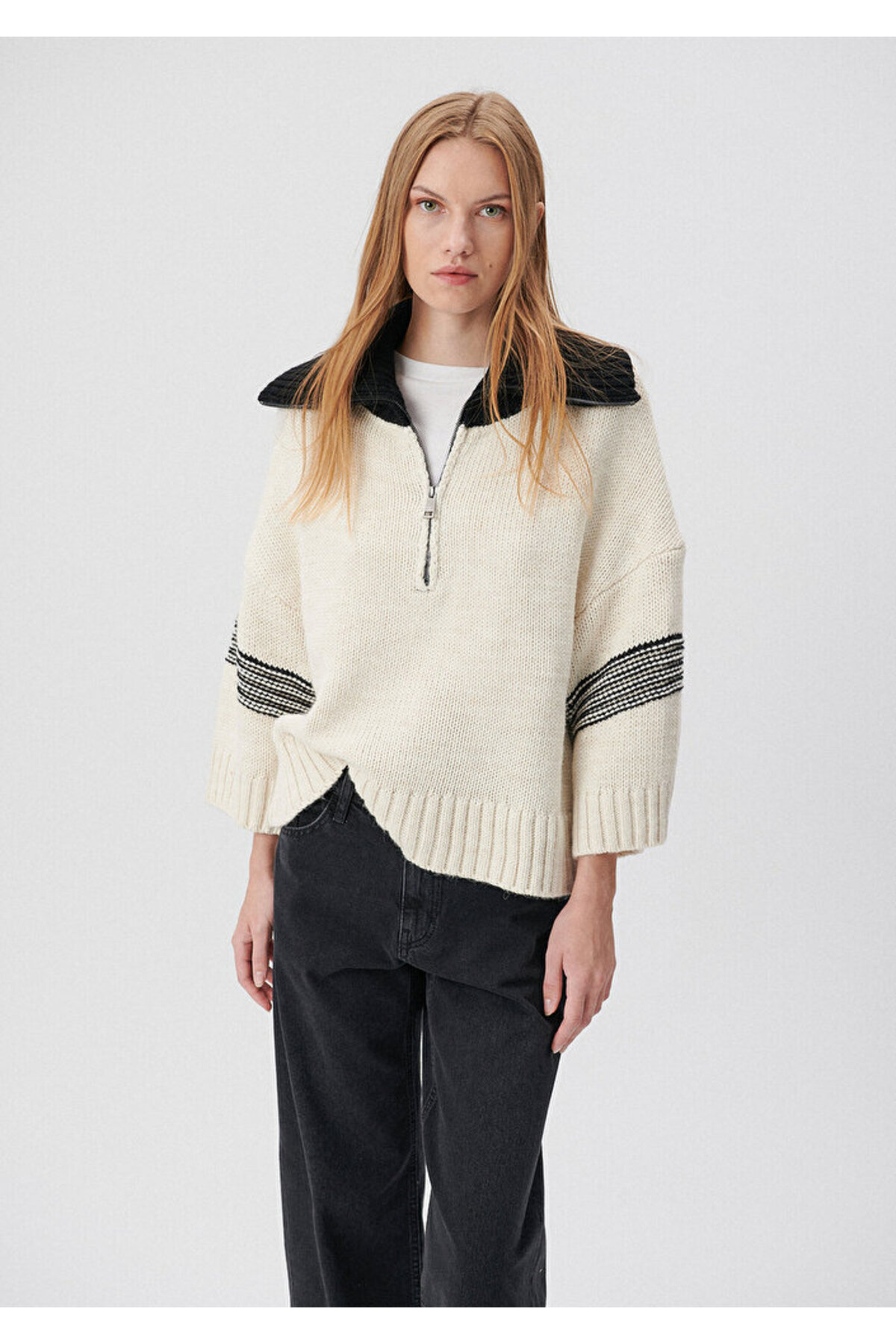 Mavi Bej Kazak Loose Fit / Bol Rahat Kesim 1710362-85885 Fiyatı ...