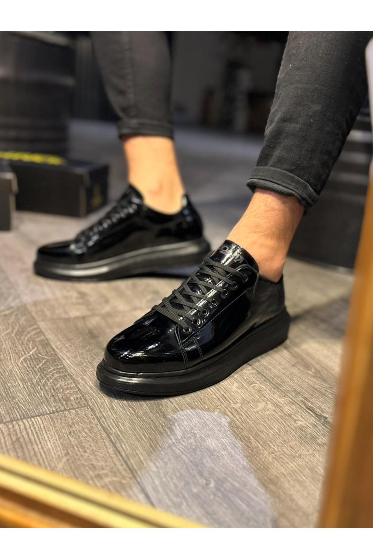 Joy Man J044 Bağcıklı Ortopedik Taban Erkek Günlük Rugan Sneaker Spor Ayakkabı ST Siyah - Fiyatı ...