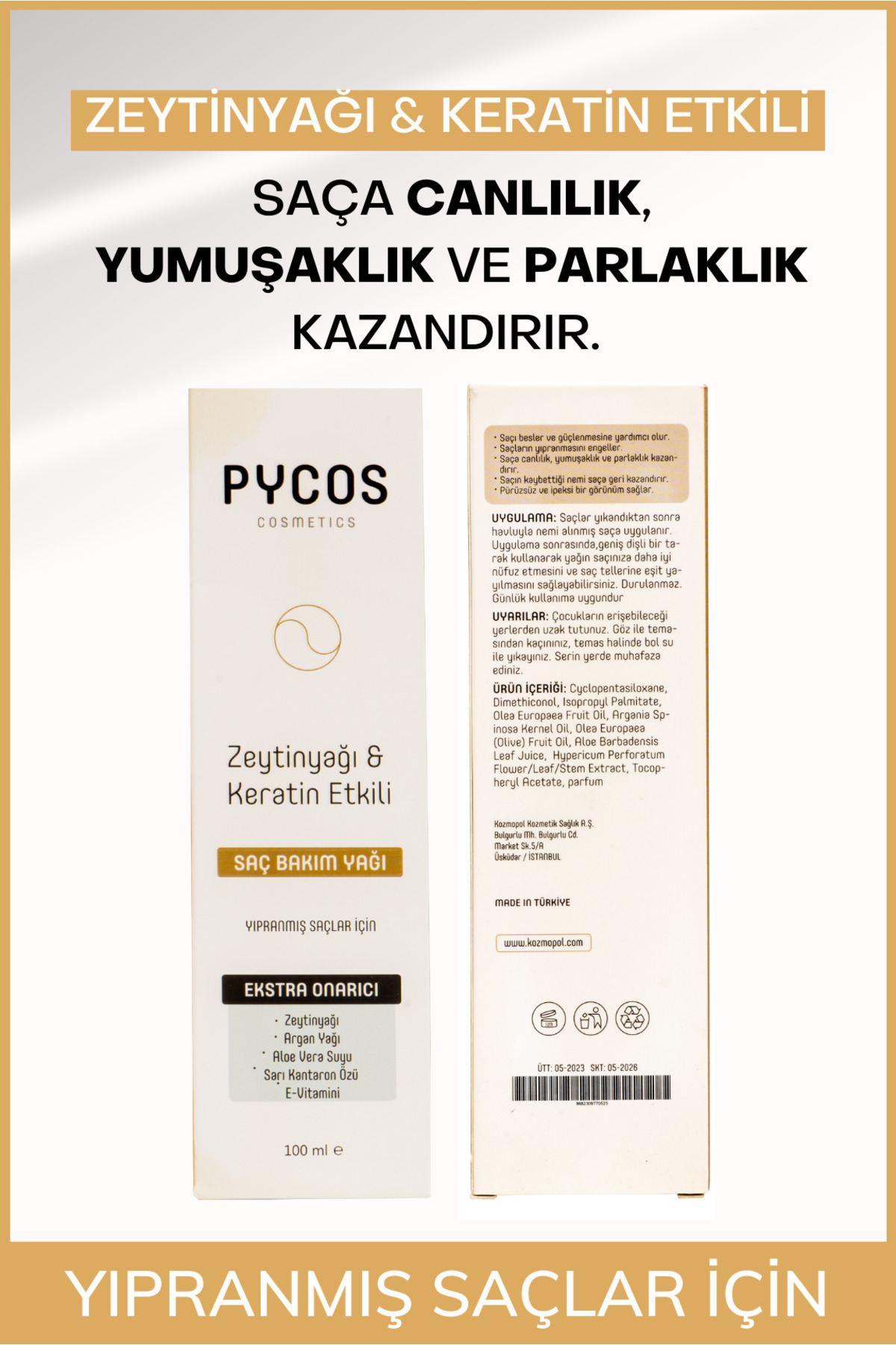 PYCOS COSMETICS Zeytinyağı-Keratin-Argan Yağı Etkenli Besleyici ve ...
