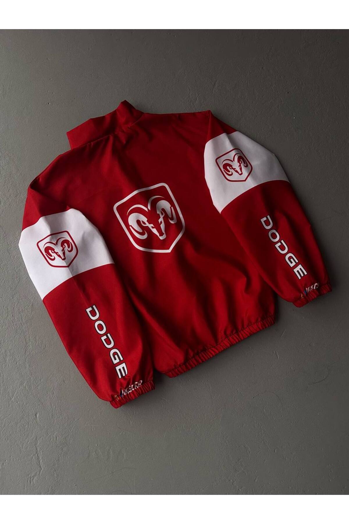 Justin DODGE KIRMIZI/BEYAZ BASKILI OVERSİZE UNİSEX PARAŞÜT YAĞMURLUK ...