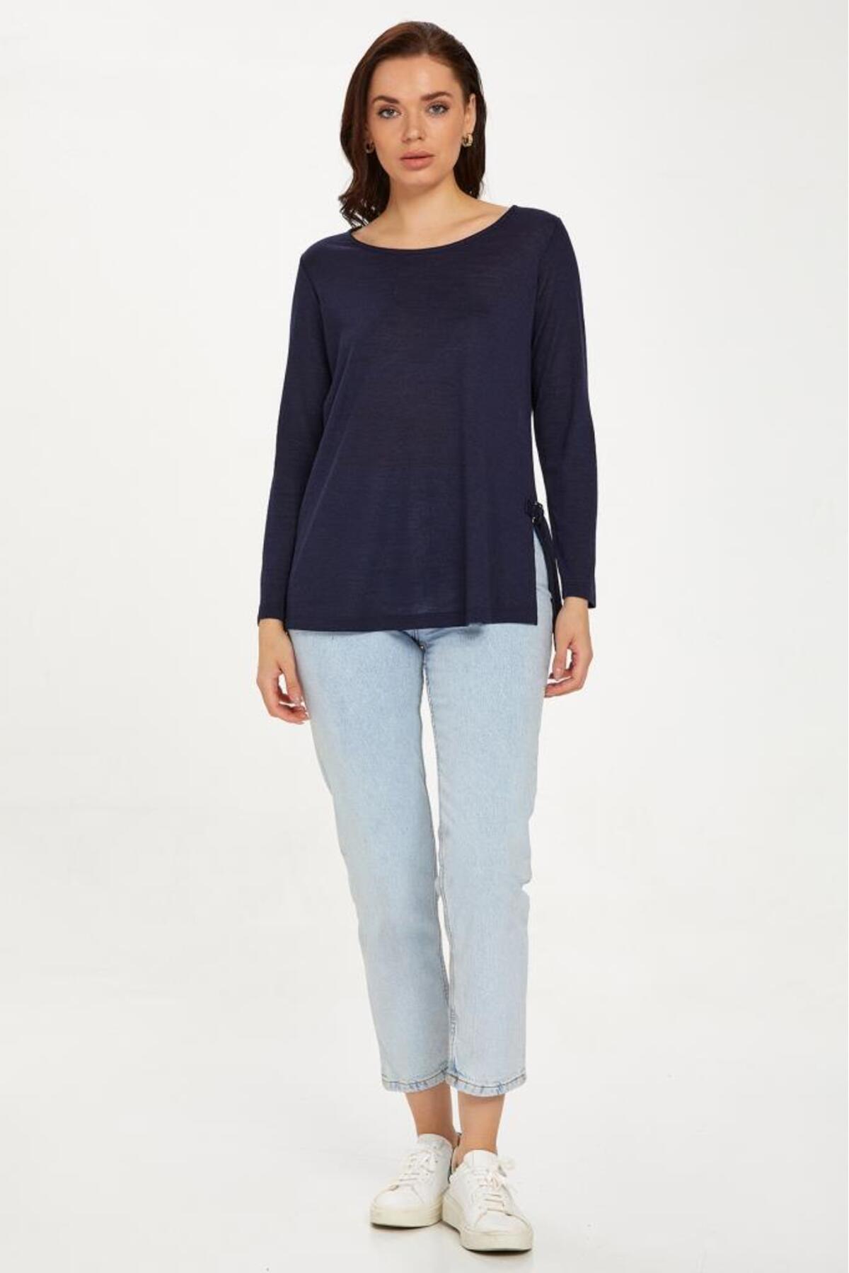 İkiler Yuvarlak Yaka Yanı Toka Detaylı Triko Bluz 234-1707 Fiyatı ...