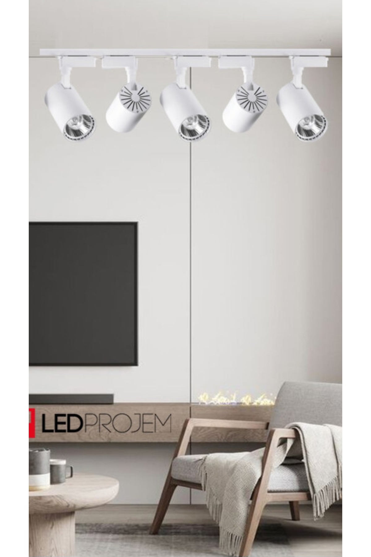 LED PROJEM 30W Led Beyaz Kasa Ve Günışığı Ray Spot 5 li set 360 Derece ...