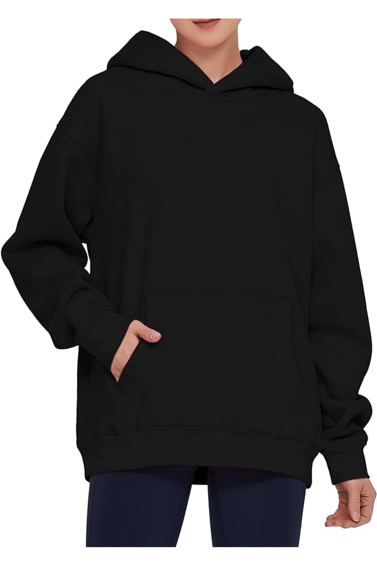 Da Vinci Siyah Oversize Basic Kapüşonlu Hoodie/Sweatshirt 3 İplik Şardonlu Extra Bol Kalıp ...