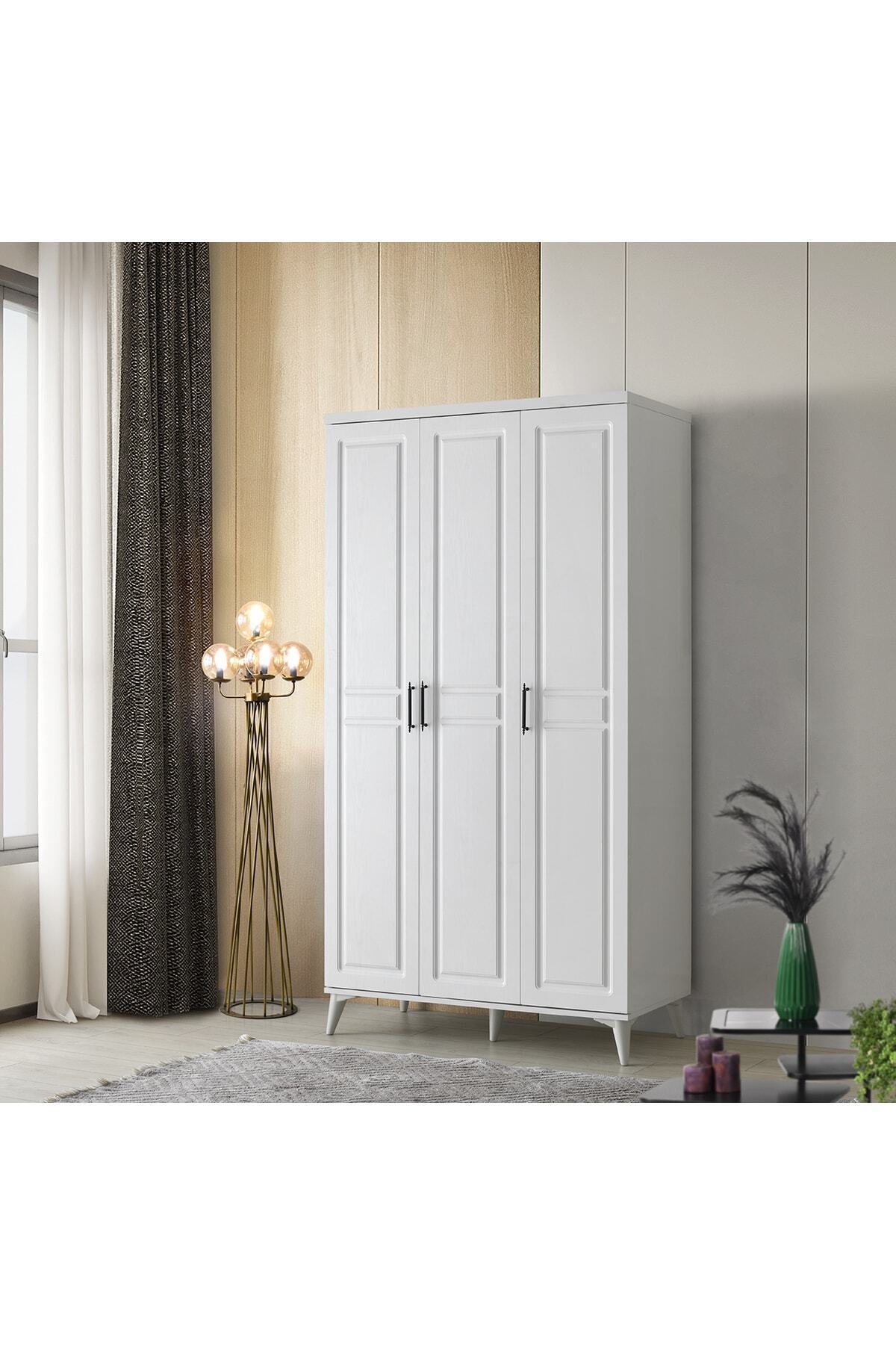 GuneyStore Ücretsiz Montaj Komple Mdf Sport 3 Kapaklı Beyaz Gardırop ...