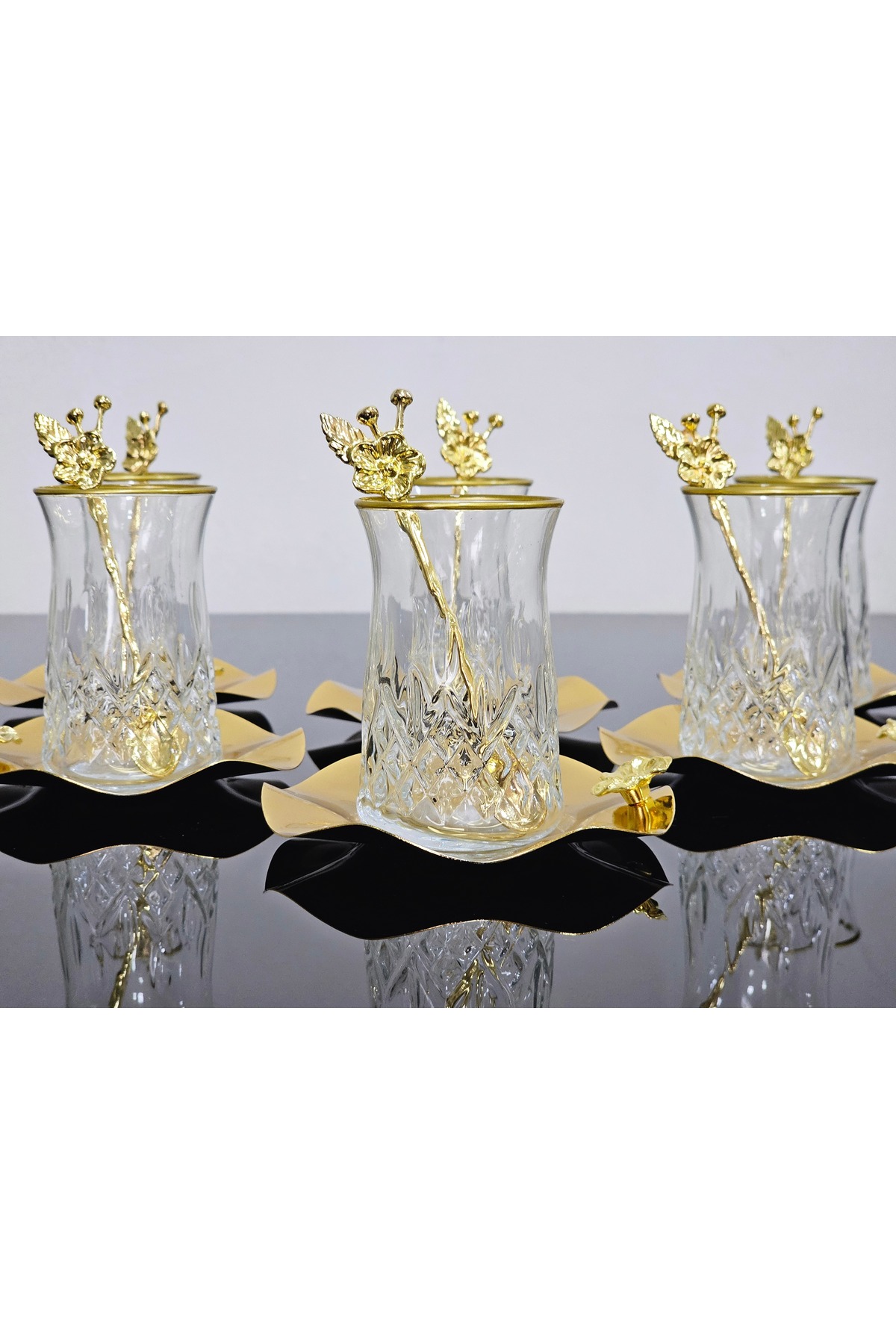 atabey home 6 KİŞİLİK 18 PARÇA ÇAY KAŞIKLI ODİN ÇAY SETİ METAL TABAKLI ...