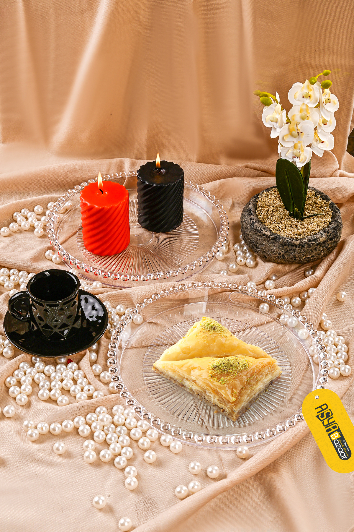 ASYA BAZAAR 6 Adet Yuvarlak Boncuklu Mika Sunum Tepsisi, Kahve Sunum ...