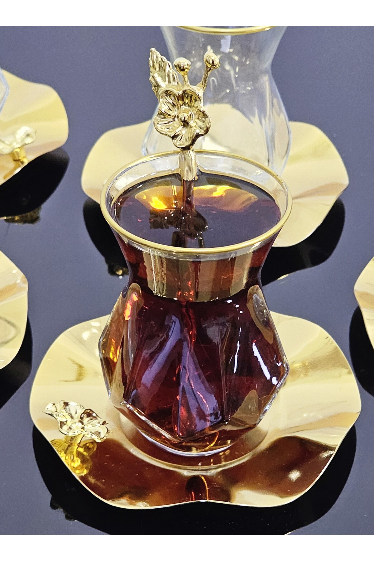 atabey home 6 KİŞİLİK 18 PARÇA ALYA ÇAY SETİ METAL TABAKLI JAPON GÜLÜ ...