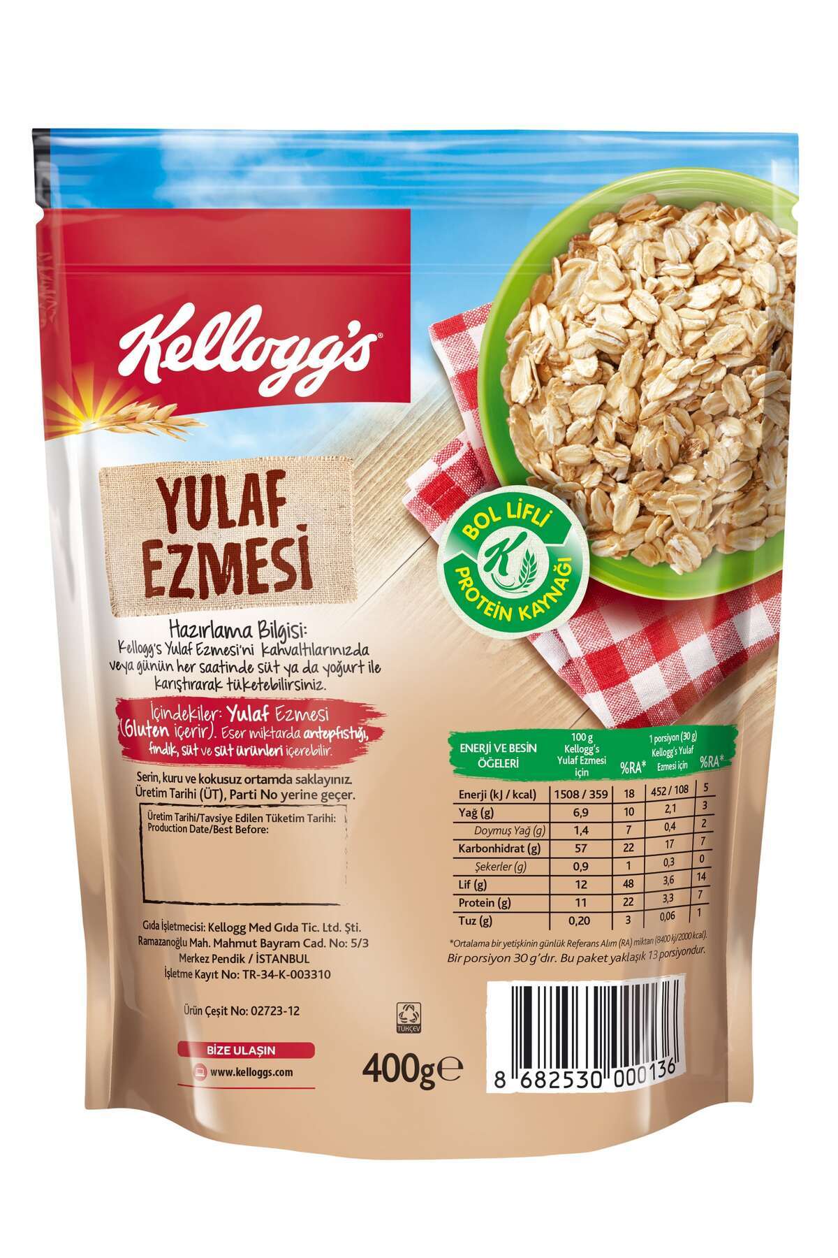 Kellogg's Yulaf Ezmesi 400 Gr, %100 Yulaf Ezmesi, Lif Ve Protein ...