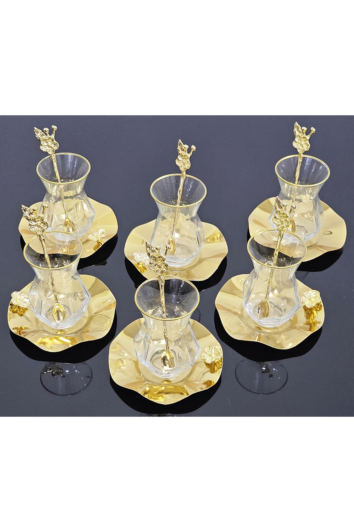 atabey home 6 KİŞİLİK 18 PARÇA ALYA ÇAY SETİ METAL TABAKLI JAPON GÜLÜ ...