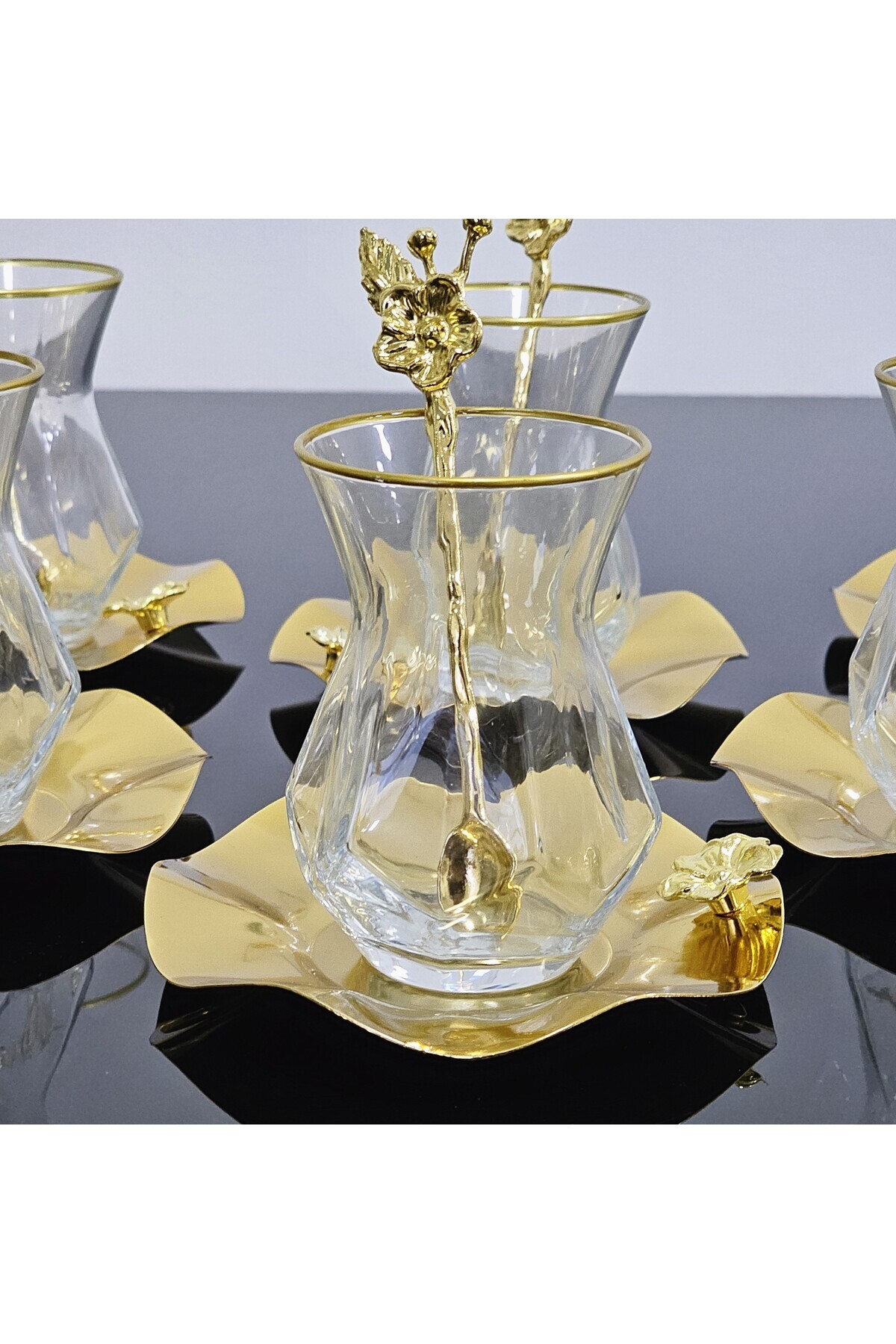 atabey home 6 KİŞİLİK 18 PARÇA ALYA ÇAY SETİ METAL TABAKLI JAPON GÜLÜ ...