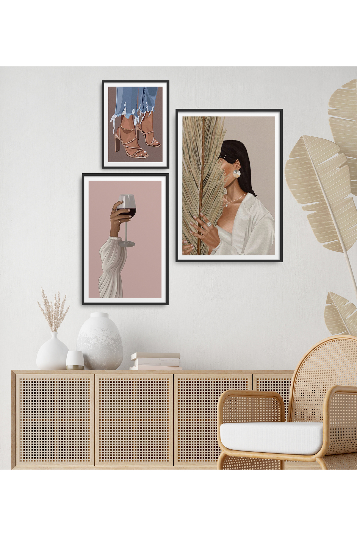 HOMEPACK 3'lü Çerçeveli Şarap, Kadın, Ayakkabı Tablo Seti Poster Tablo ...