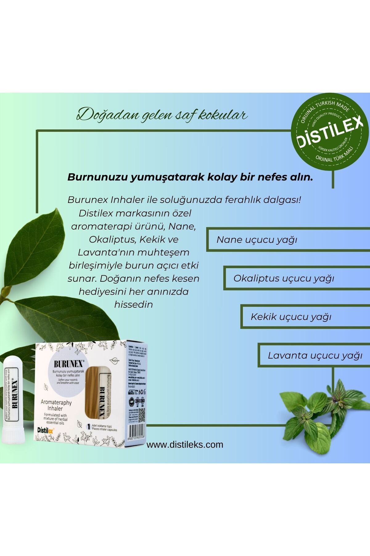DİSTİLEX Burunex Inhaler Koklama Tüpü (BURUN AÇICI)( Nane Yağı ...