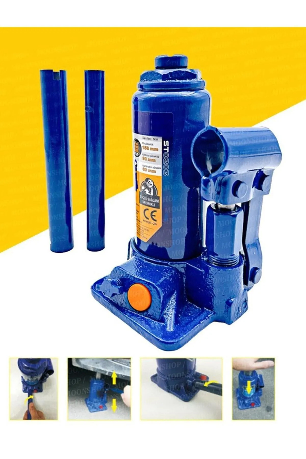 MOONSHOP 2 Ton Şişe Oto Araç Krikosu Bijon Kolu Hediyeli Çelik Malzeme ...