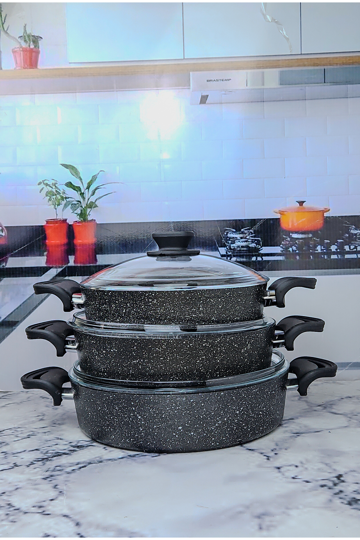 BRE HOME 3 Adet 6 Parça Ezme Granit Karnıyarık-pilav Tencere Seti, 22 ...