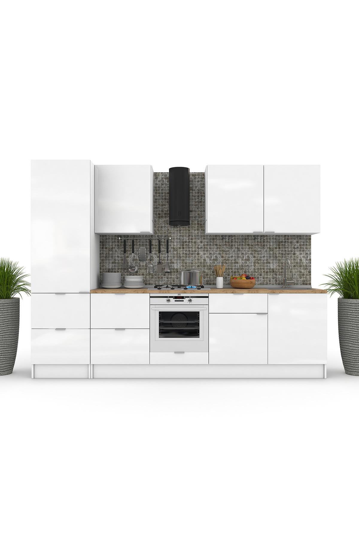 DEKOREX ELSA SERİSİ DAVLUMBAZ VE 2 ÇEKMECE MODÜLLÜ MEŞE TEZGAHLI BEYAZ ...