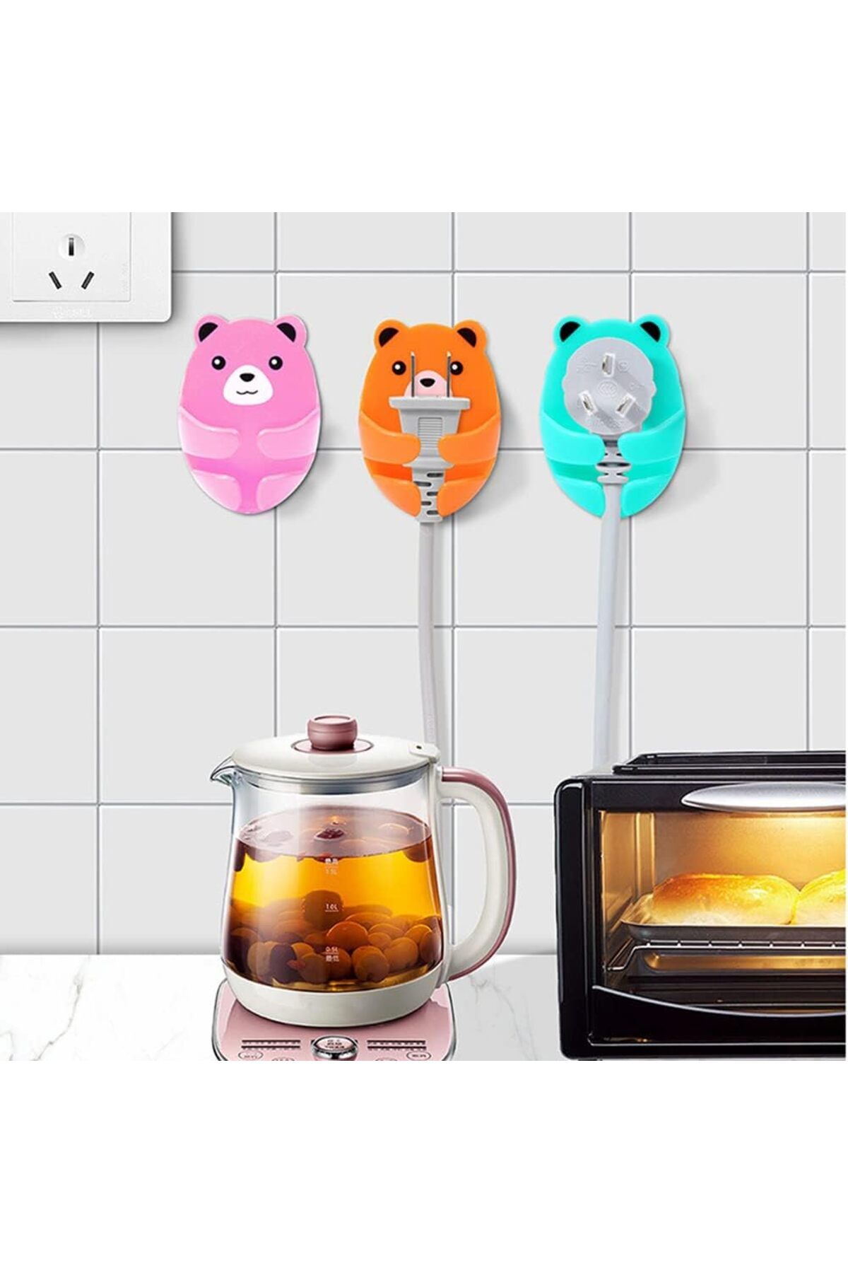 Ekostem 4 adet Sevimli Sarılma Ayı USB Kablo Tutucu, Yapışkan Tutucu ...