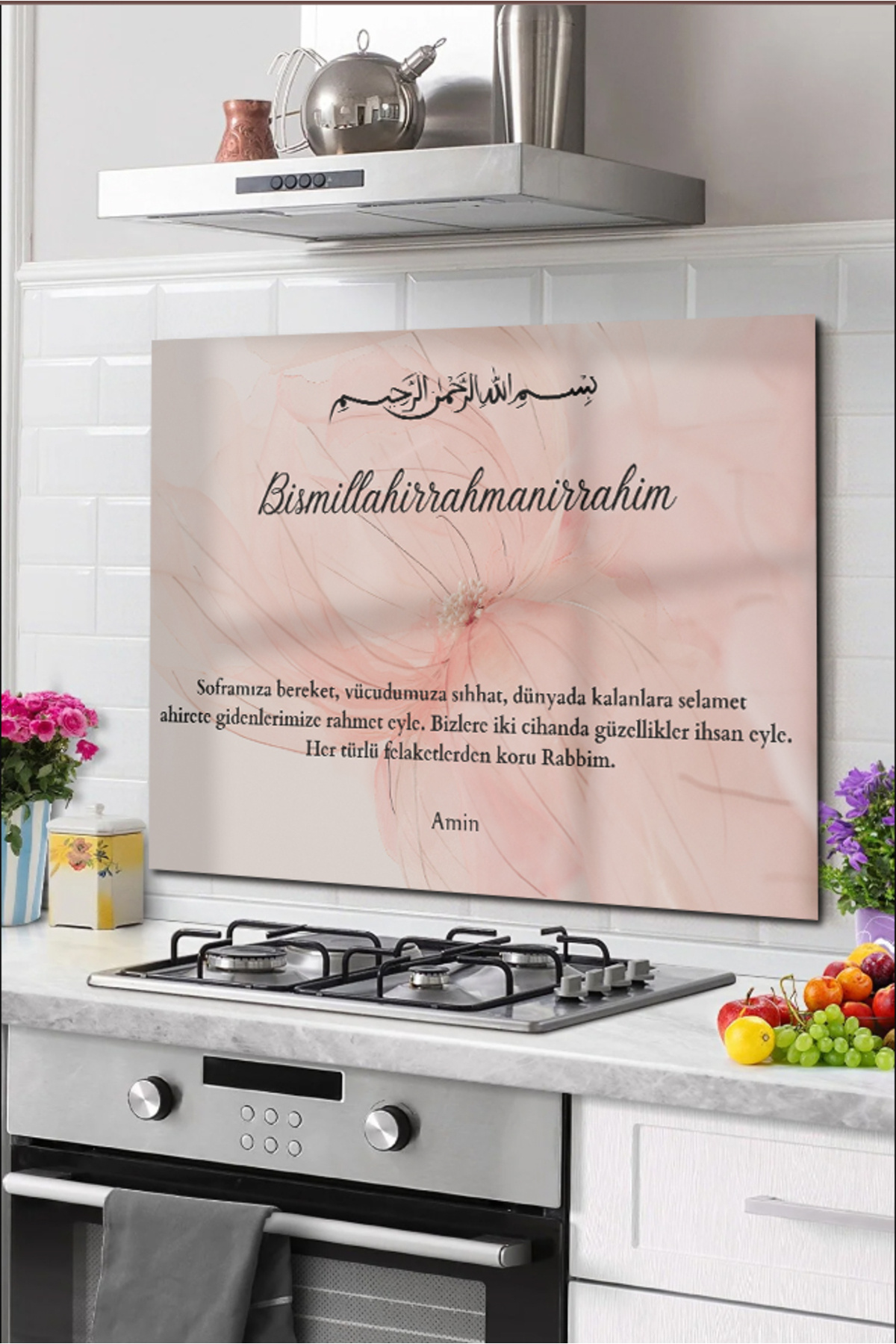 PRATİK DEKOR Cam Ocak Arkası Koruyucu Tezgah Ankastre Arkası Koruyucu | 50x50 cm | Sofra Duası ...