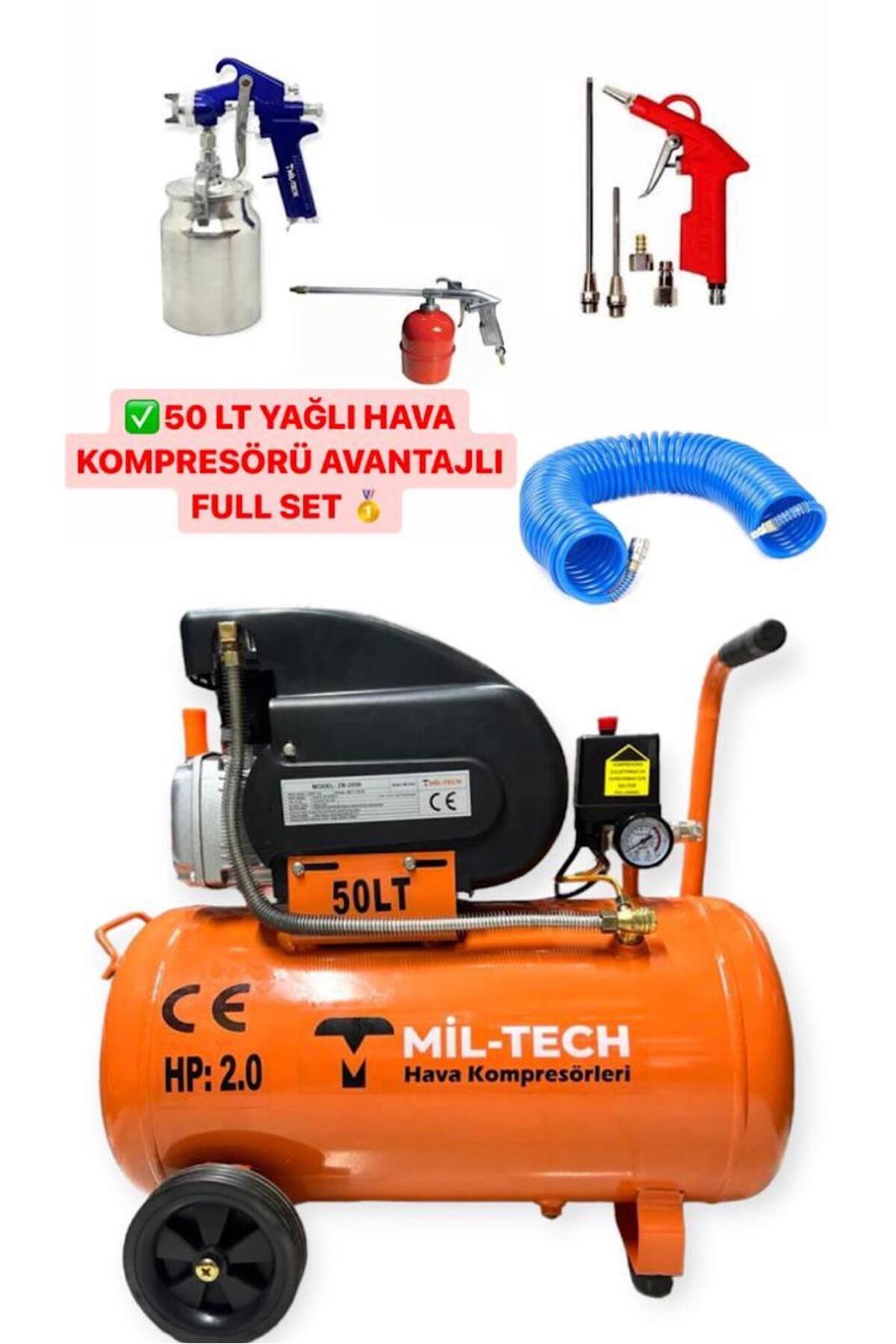 mil-tech 50 lt Yağlı Hava Kompresörü Ful Set Boya Tabancası Mazot ...