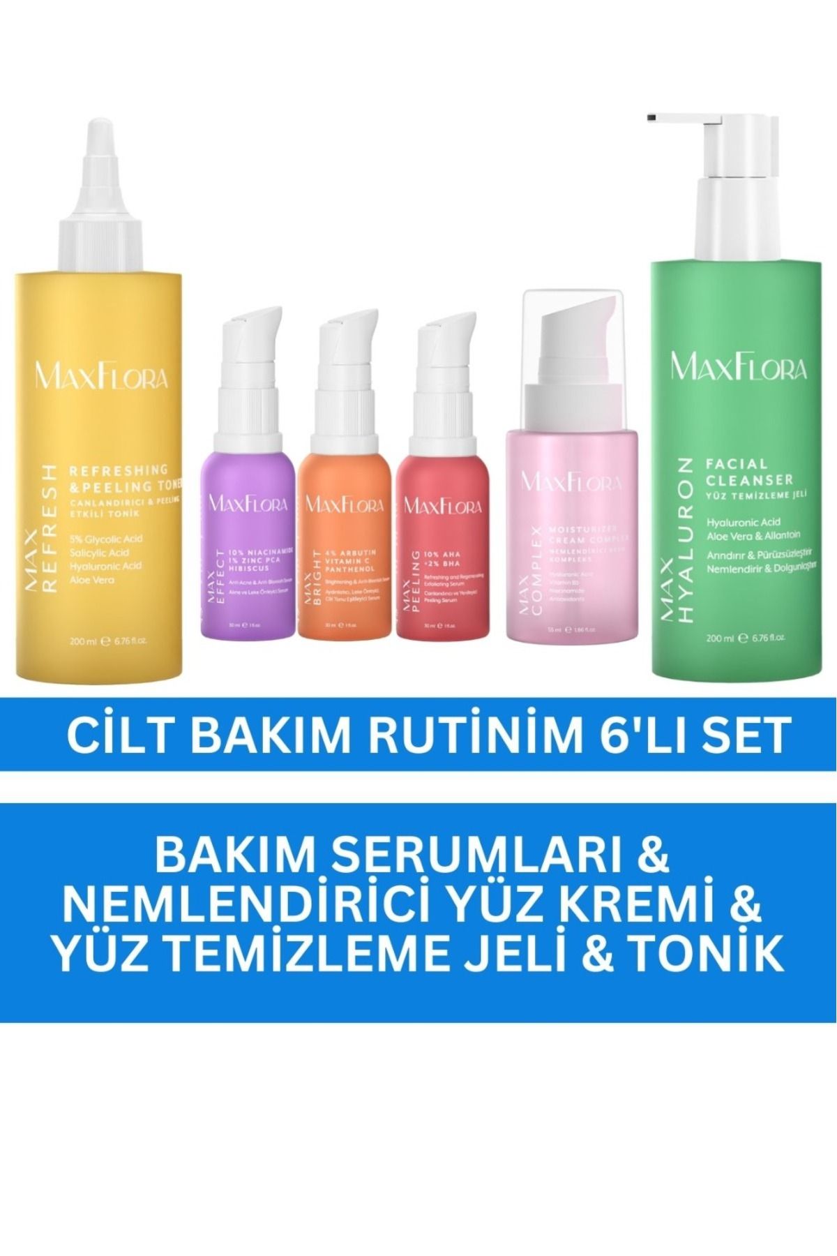 Maxflora Cilt Bakım Rutinim 6lı Set Temizleme Jeli And Tonik And Serumlar