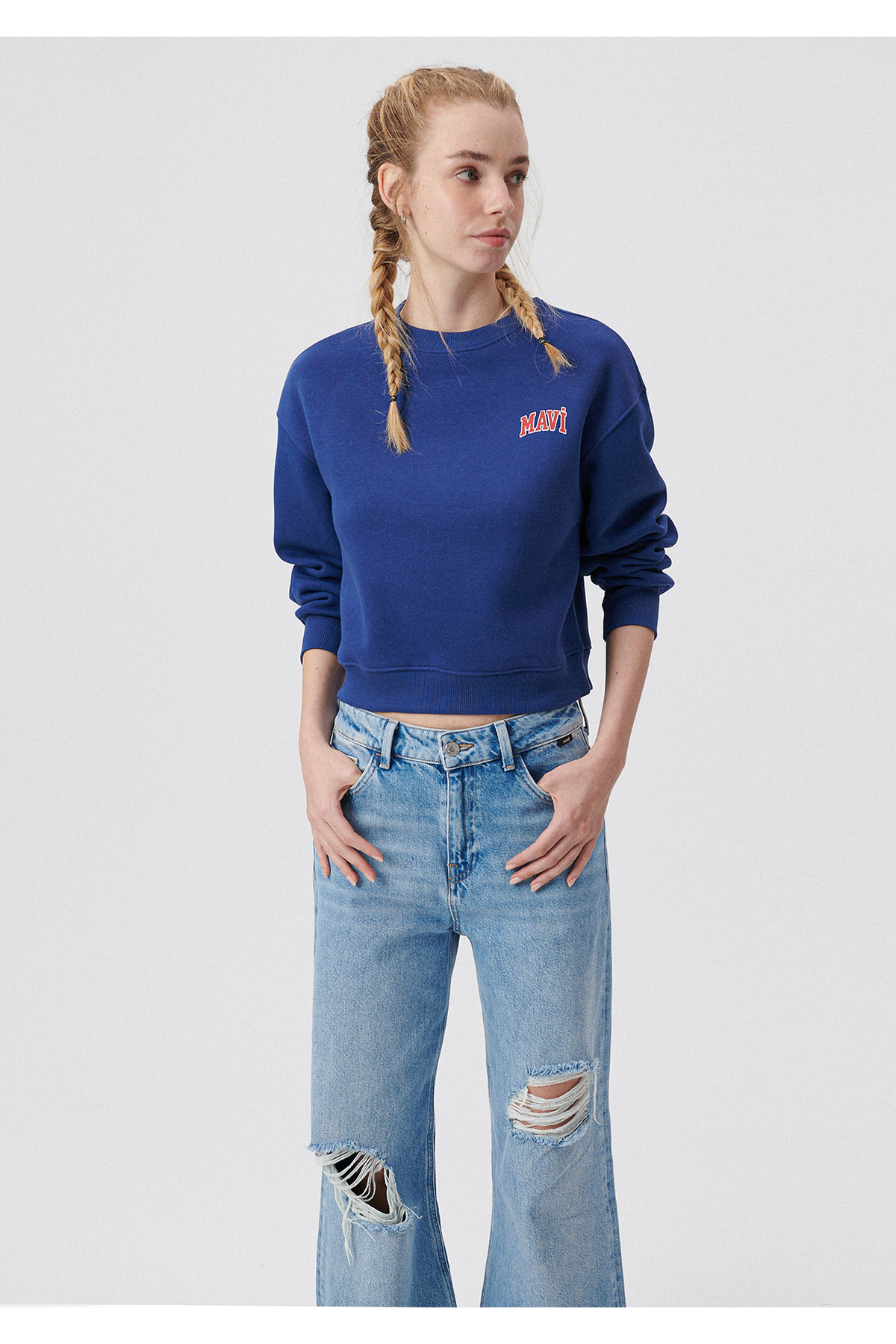 Mavi Logo Baskılı Lacivert Crop Sweatshirt 1611601-70722 Fiyatı ...