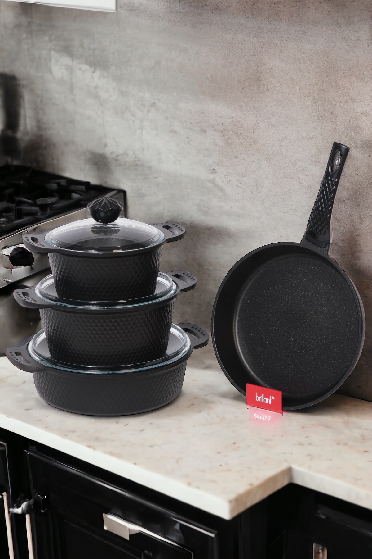 Brillant 7 Parça Döküm Tencere Seti Sinistra Yanmaz Yapışmaz Alüminyum ...