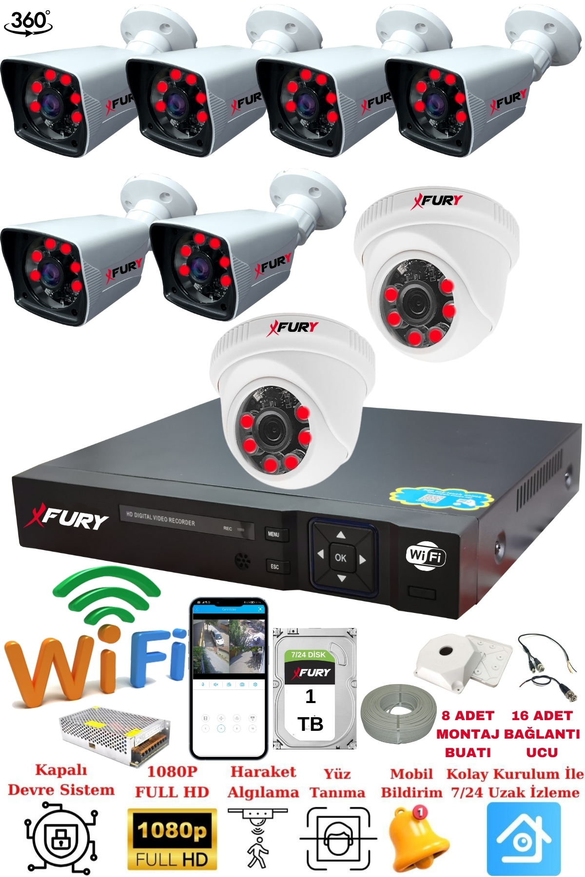 FURY 2 İç 6 Dış Kameralı 5mp Lens 2mp Görüntü Gece Görüşlü Full Hd ...