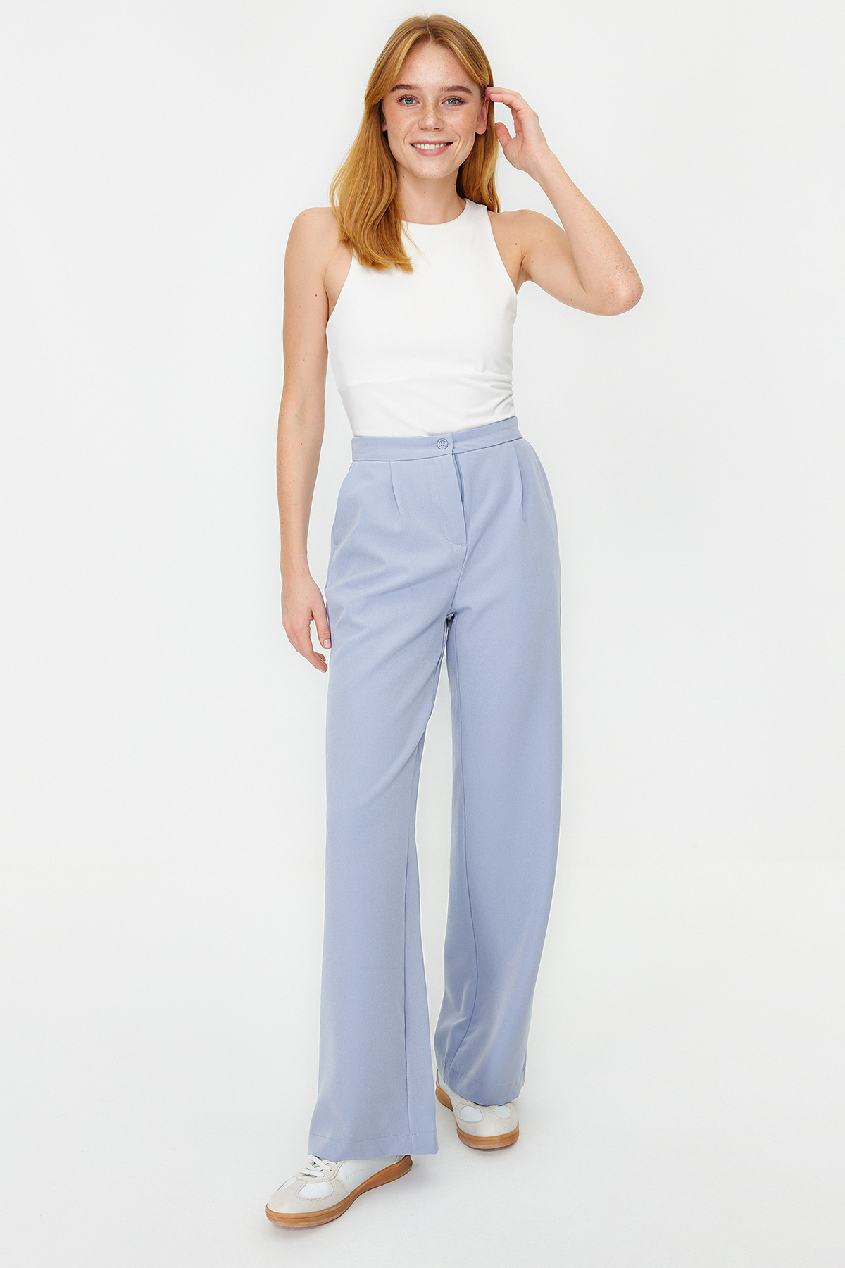 Trendyol Collection Light Blue Wide Leg Woven Trousers - Twoaw22Pl0139 ...