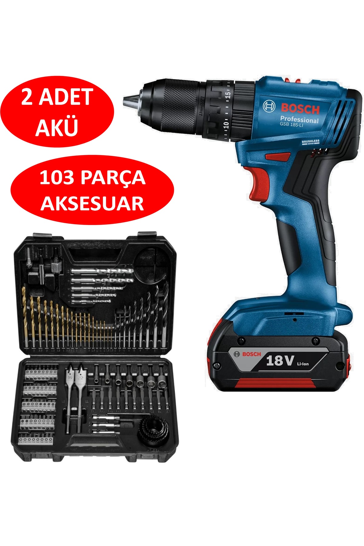 Bosch Şarjlı Matkap Çift Akülü Kömürsüz Darbeli Matkap Akülü Vidalama ...
