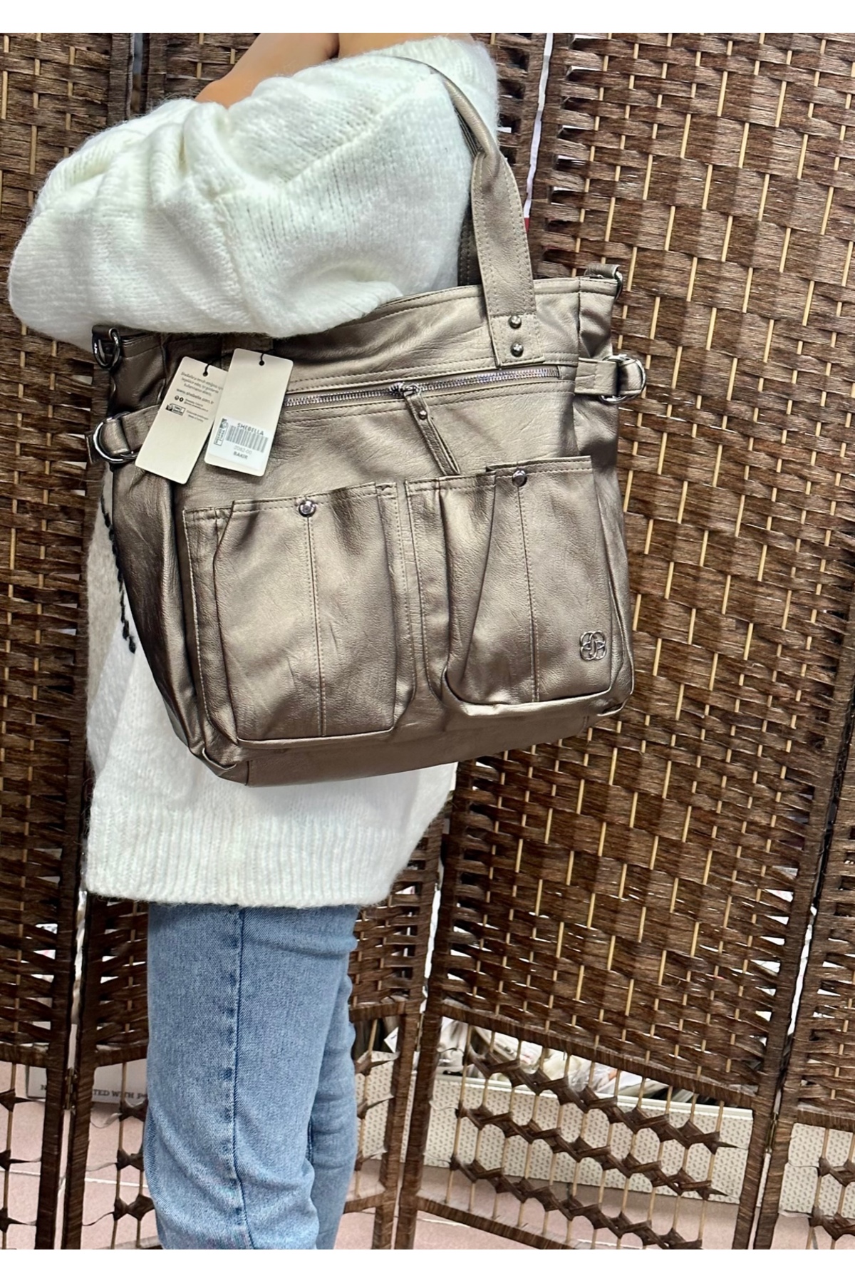 SHEBELLA ÇANTA SHEBELLA KADIN BAKIR RENK ÇOK GÖZLÜ ÇÇS MODEL YIKAMALI ...