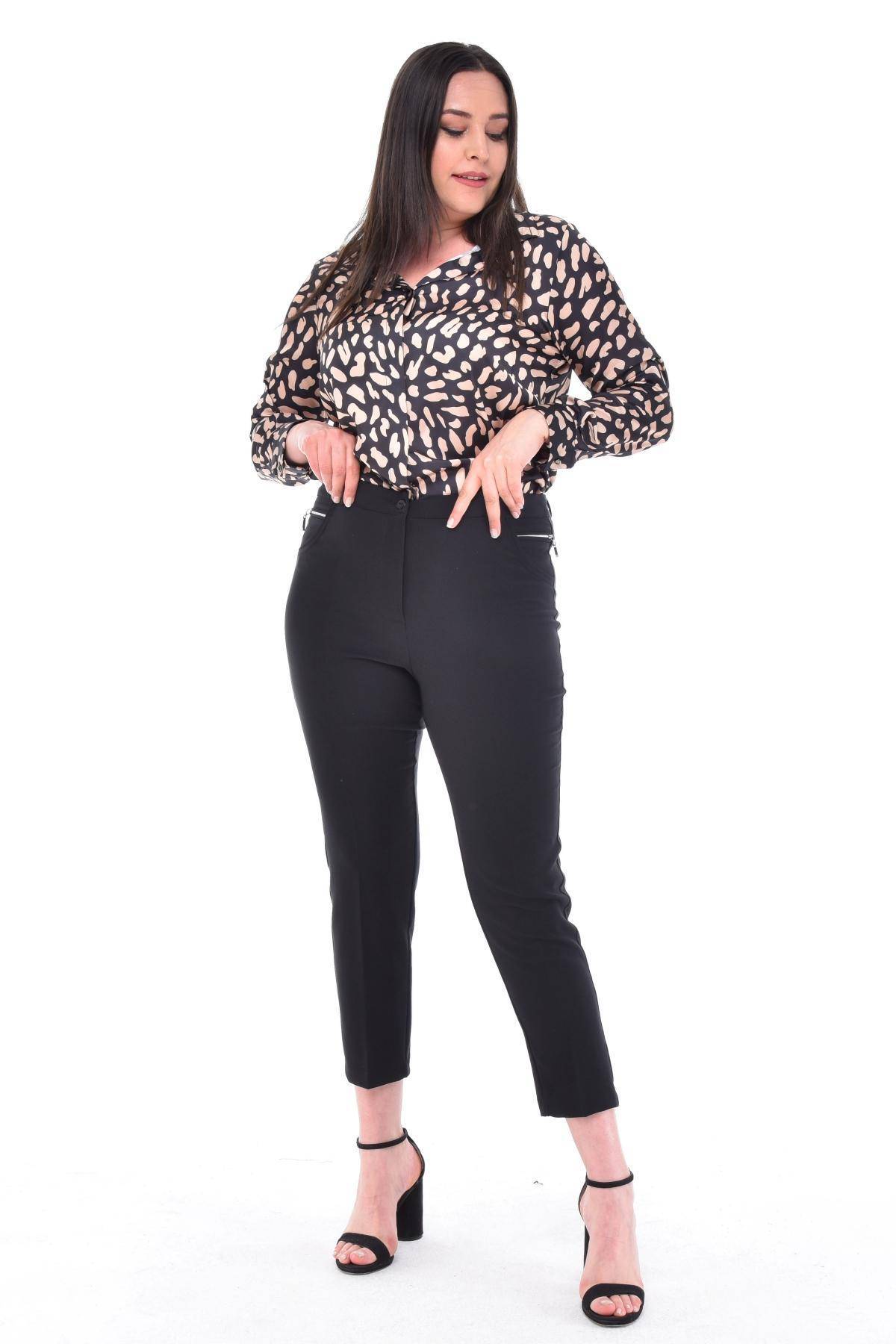 Hanezza Kadın Büyük Beden Bilek Boy 360° Likralı Siyah Slim Fit Kumaş Pantolon Fiyatı, Yorumları ...